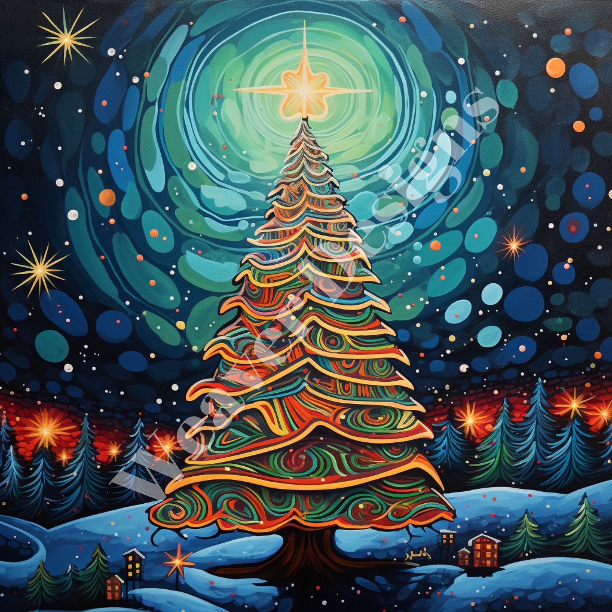 Folk Art Christmas Trees, Digital Paper, Scrapbook Paper, Sublimation ...