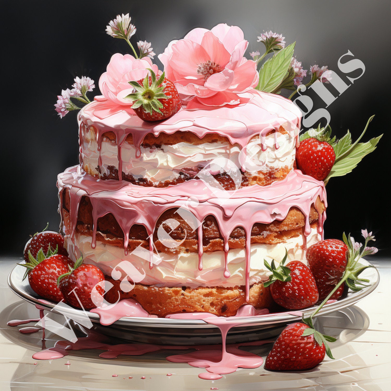 Strawberry Shortcake in Watercolor, Digital Paper, Scrapbook Paper ...