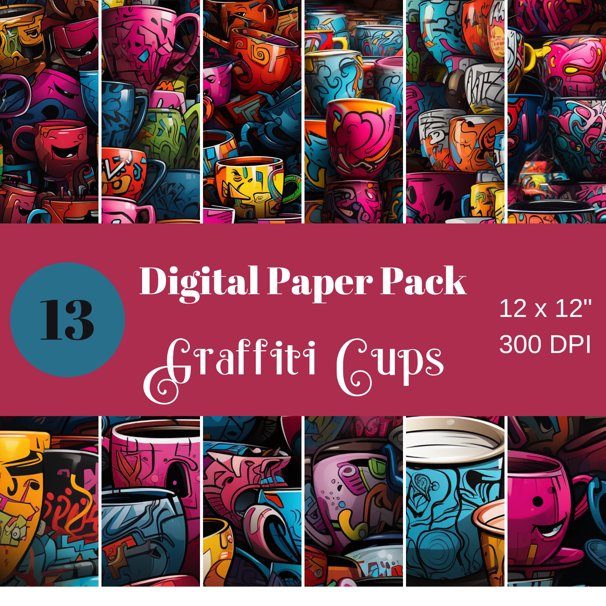 Graffiti Cups, Digital Paper, Scrapbook Paper, Sublimation, Seamless ...