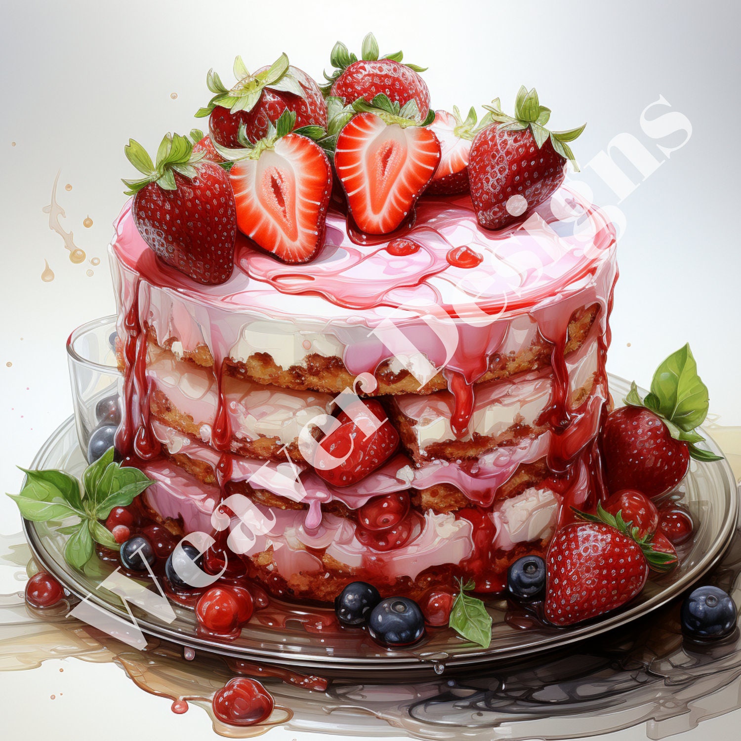 Strawberry Shortcake in Watercolor, Digital Paper, Scrapbook Paper ...
