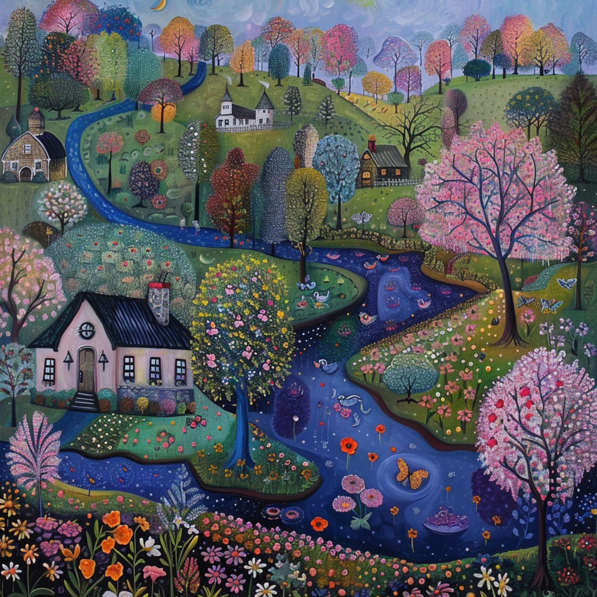 Spring English Garden Scenes, Folk Art, Spring Flowers, Digital Paper ...