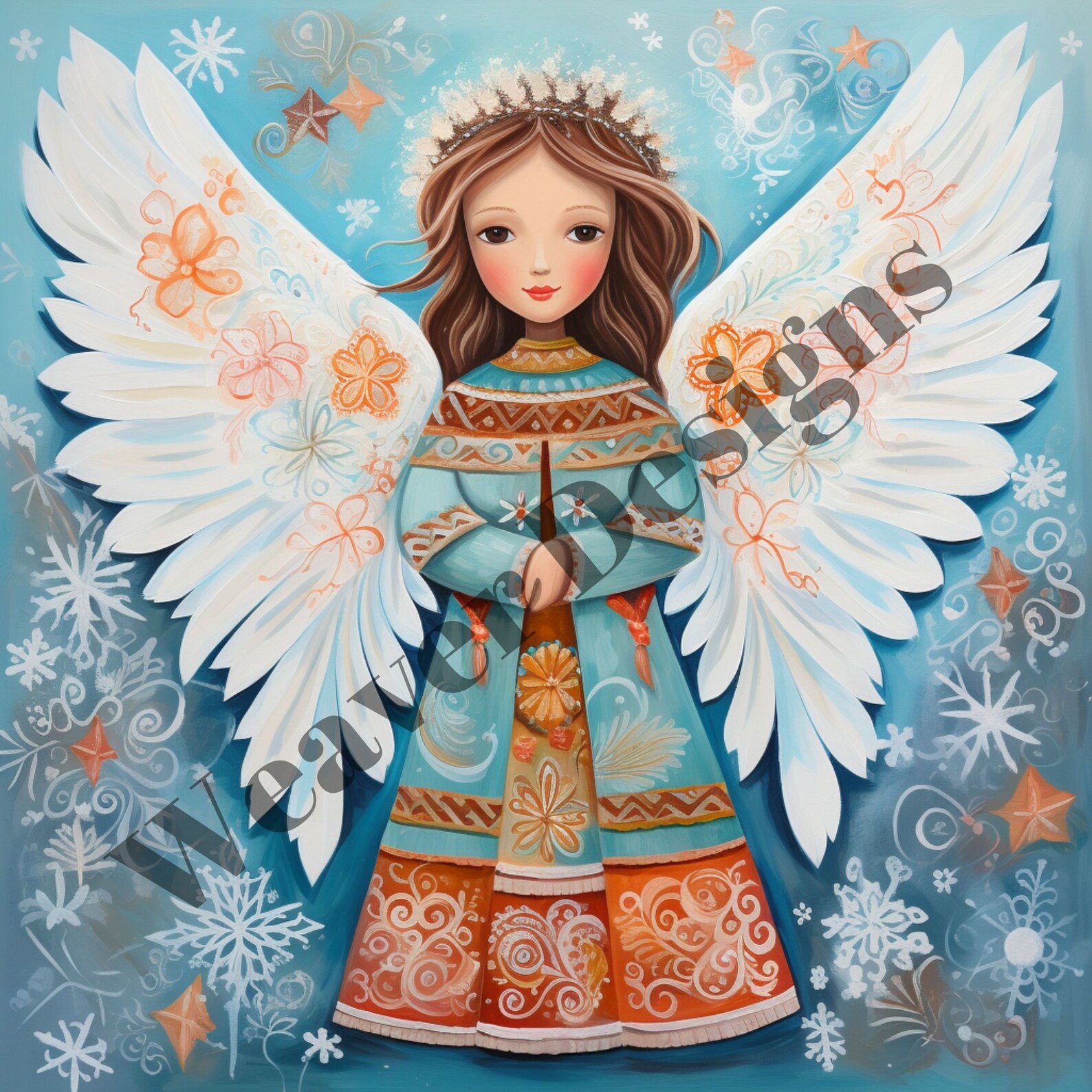 Folk Art Angels, Digital Paper, Scrapbook Paper, Sublimation ...