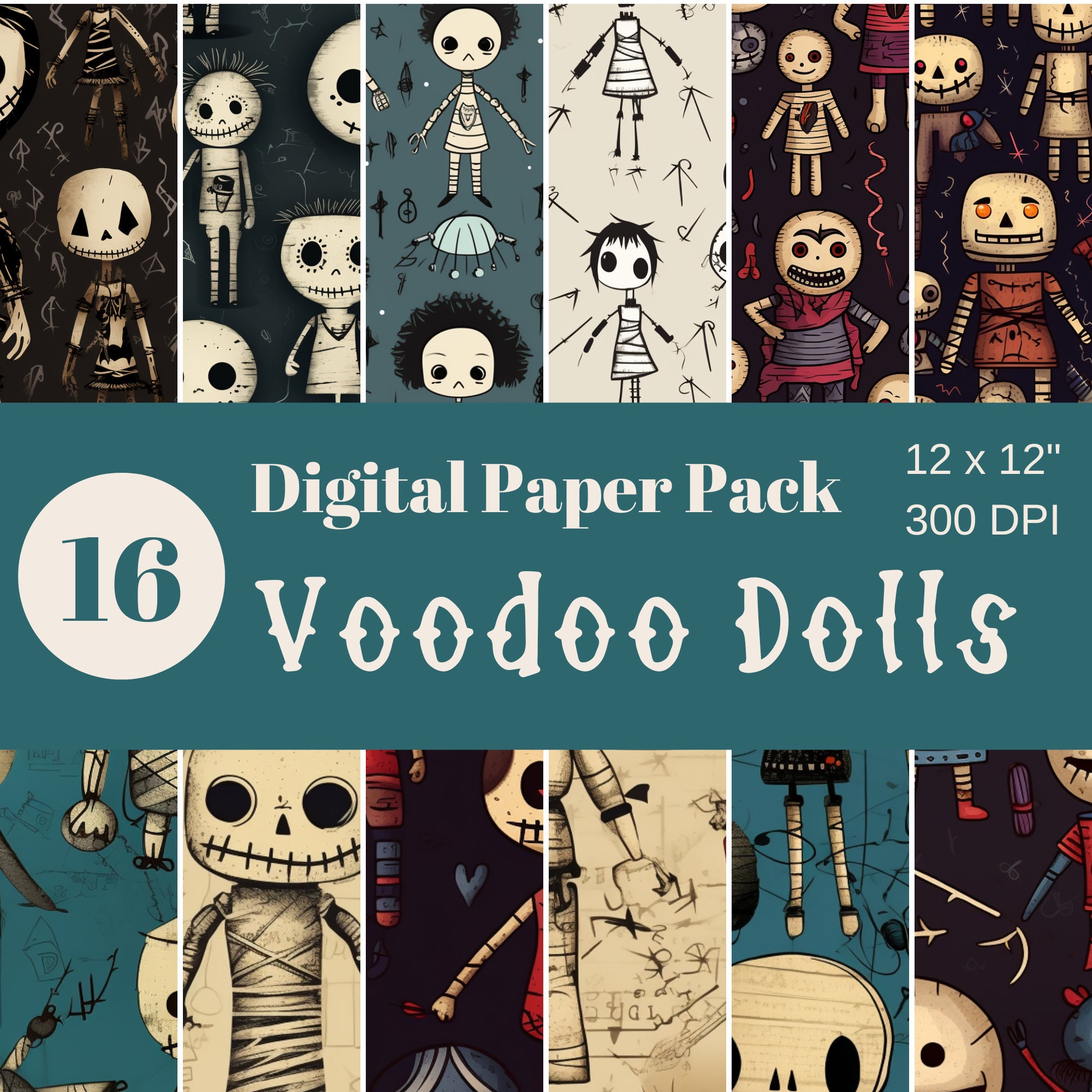 Voodoo Dolls, Digital Paper, Scrapbook Paper, Sublimation, Seamless ...