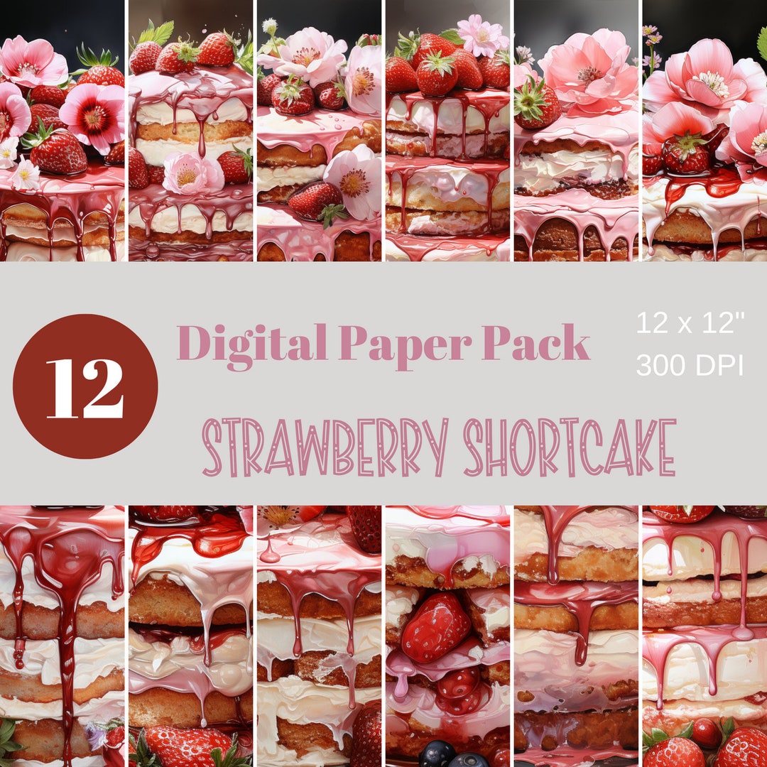 Strawberry Shortcake in Watercolor, Digital Paper, Scrapbook Paper ...