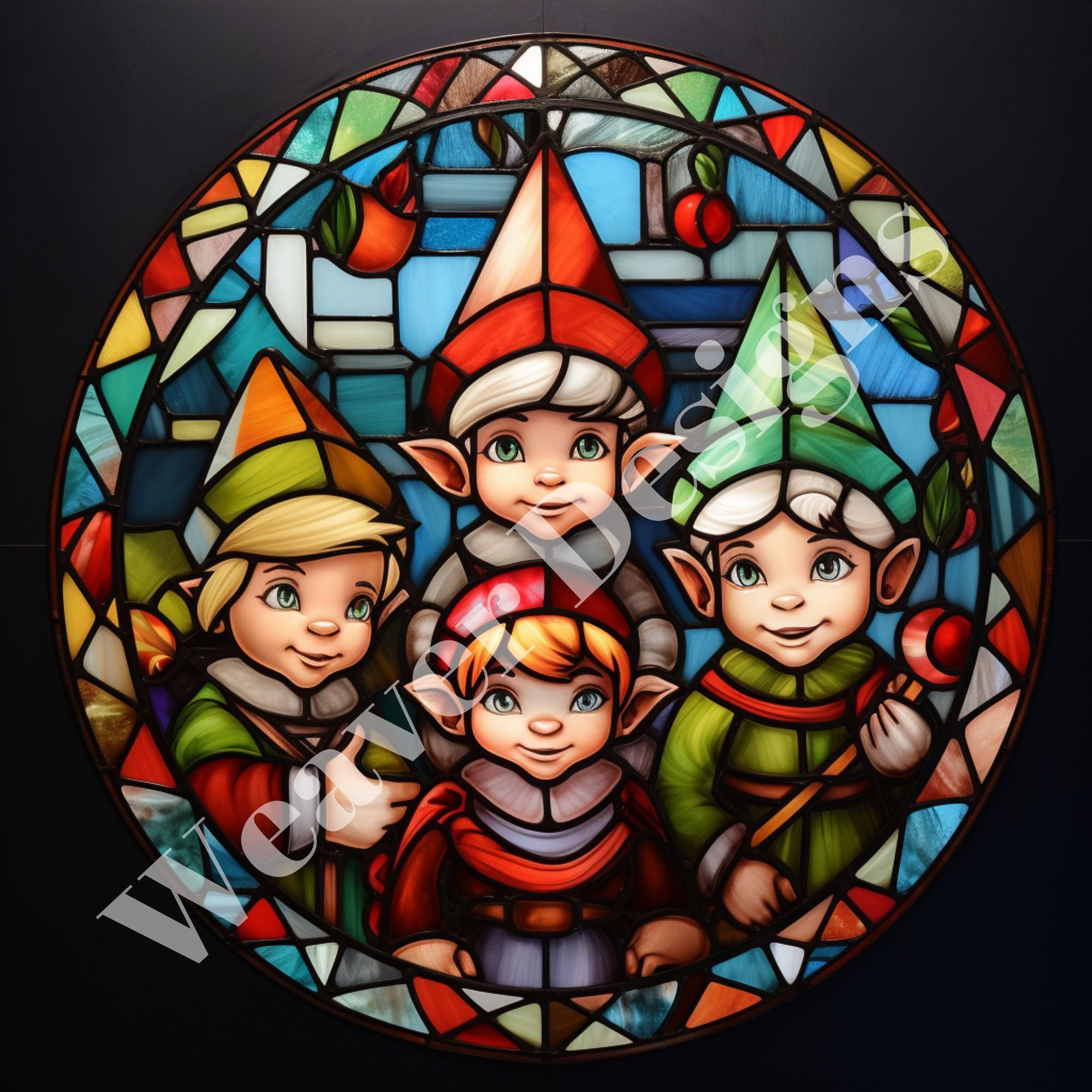 Stunning Stained Glass Elves Collection, Santa, Digital Paper ...