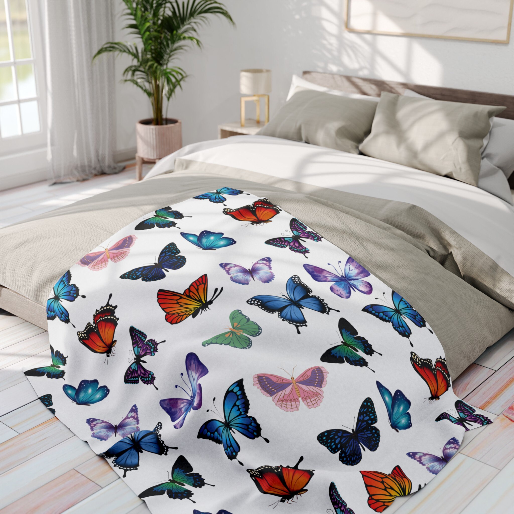 This Fleece Blanket Showcases Stunning, Colorful Butterflies, Creating ...