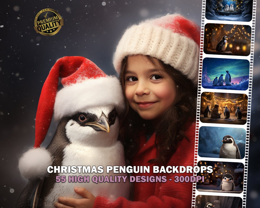 55 Christmas Penguin Backdrops, Winter Animal Backdrops, Xmas, Digital ...