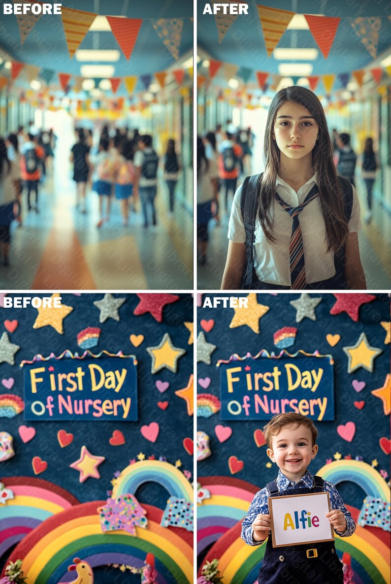 Back to School Digital Backdrops, First Day of School, First Day of ...