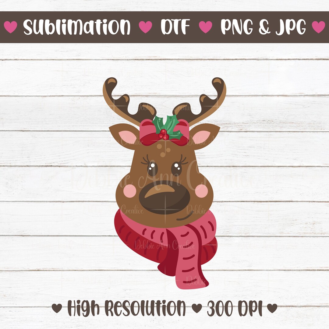 Cute Holiday Reindeer Girl With Bow Christmas PNG JPG Mug Shirt ...