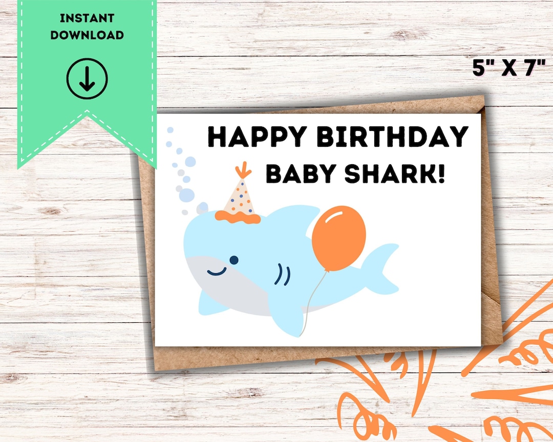 Birthday Card Printable, Printable Birthday Card, Cute Baby Shark ...