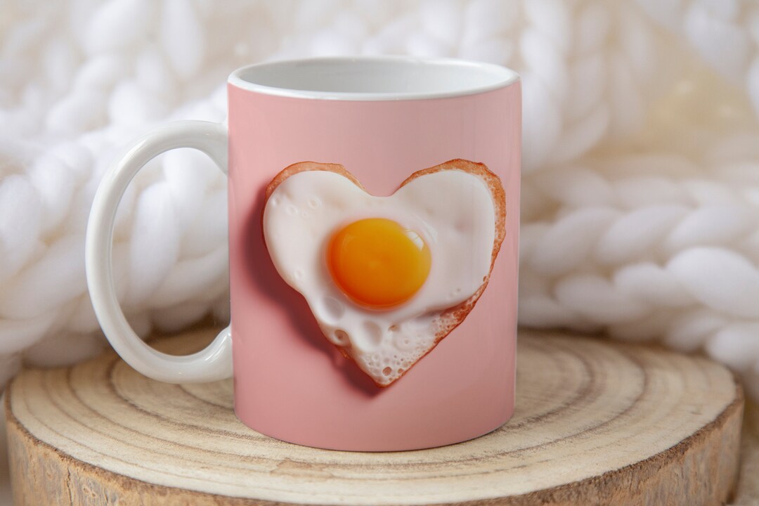 Egg Heart Pink Mug Design, Wrap Sublimation Design, Cute Fried Egg ...