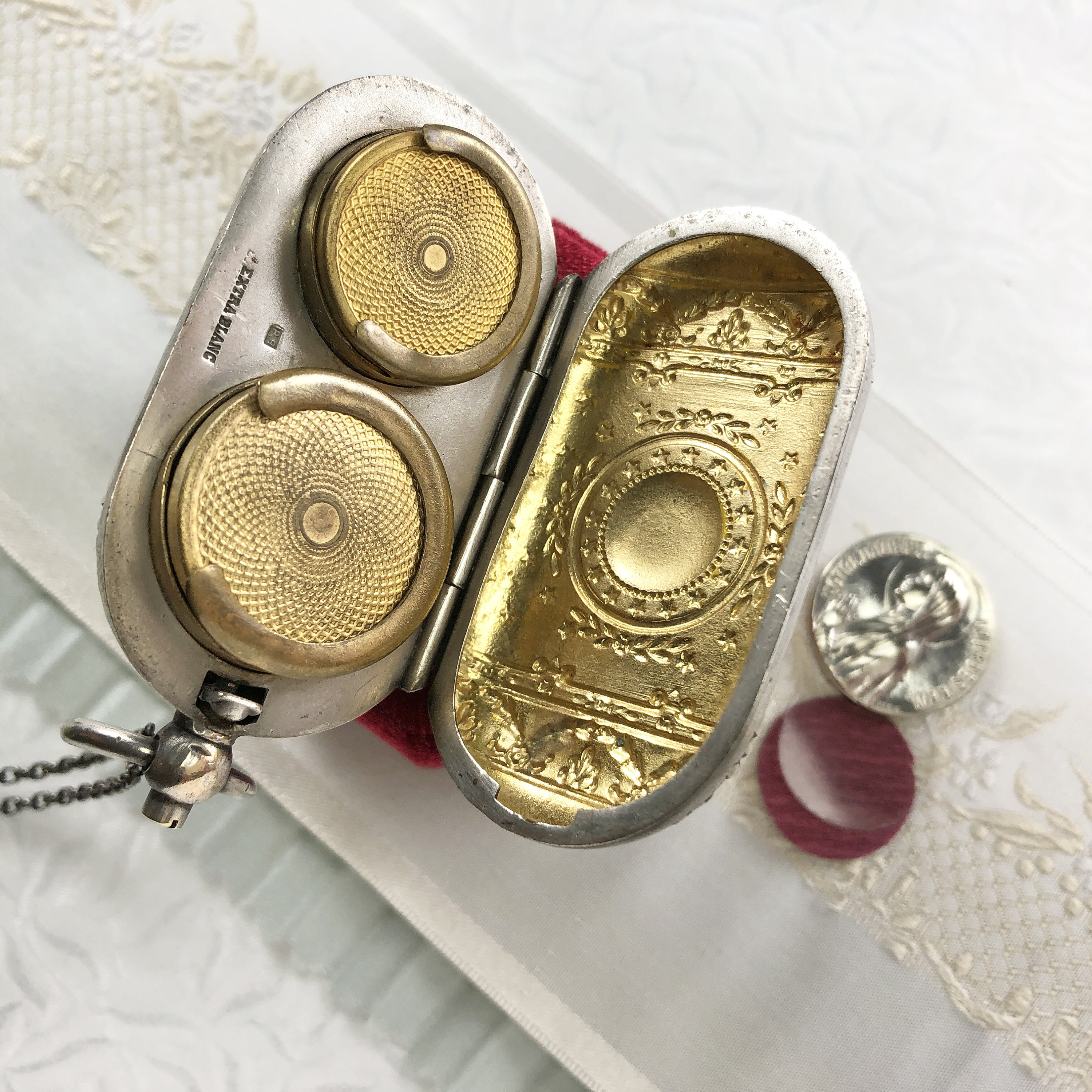 Antique French Art Nouveau Silver Coin Holder Locket Religious Lourdes ...