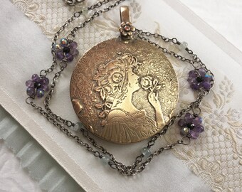 French Mirror Slide Locket Antique Art Nouveau Silver Oval Shape - Etsy