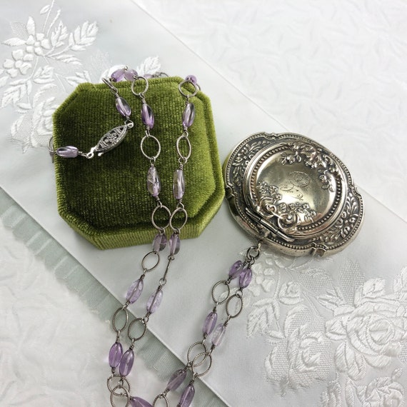 Art Nouveau Silver Mirror Compact Locket ~ Antique Fr… - Gem