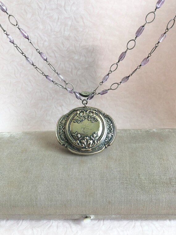 Antique French Silver Compact Locket ~ Art Nouveau Po… - Gem