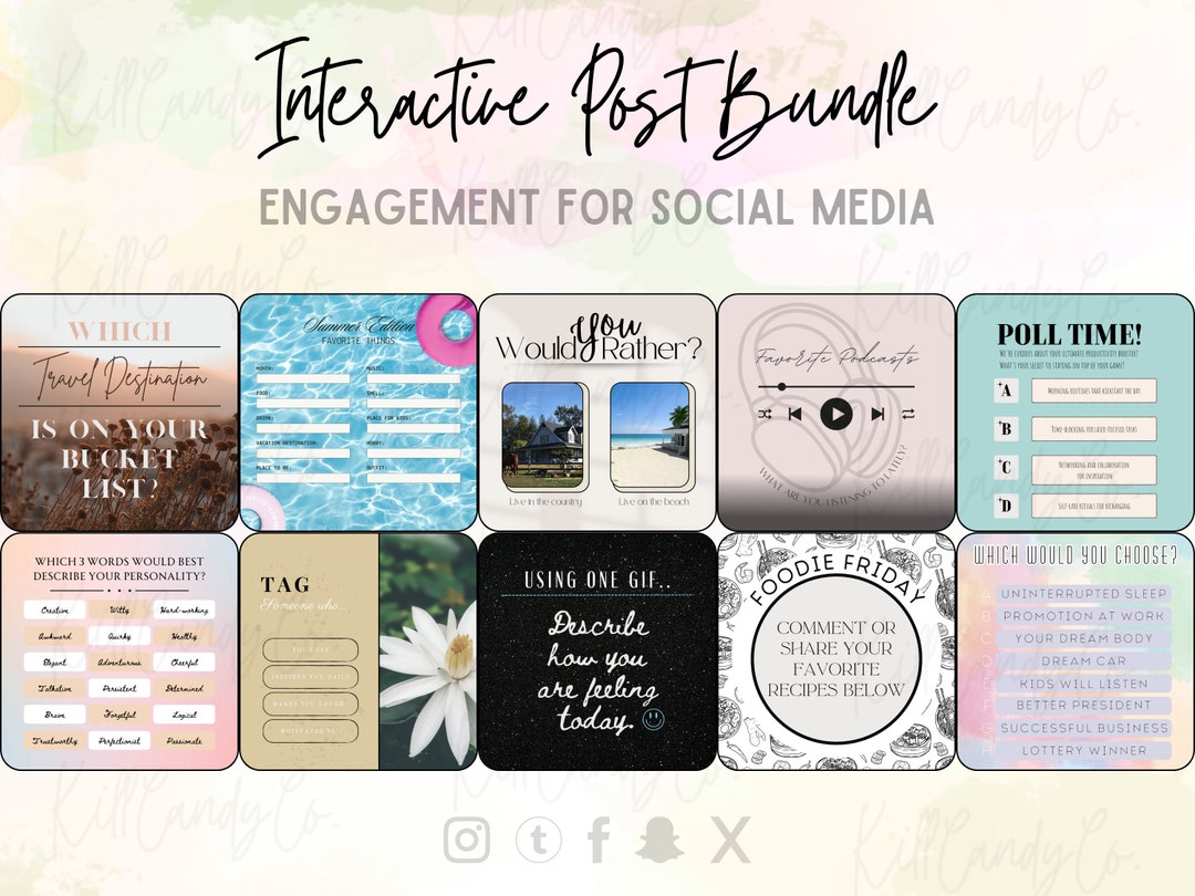 Interactive Social Media Bundle, Engagement Post, Digital Download, PNG ...
