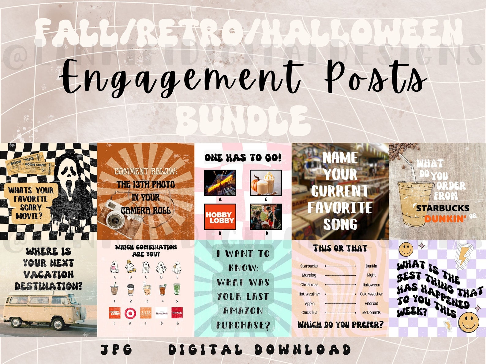 Fall Engagement Posts Bundle: Retro Halloween Themes (digital Download ...
