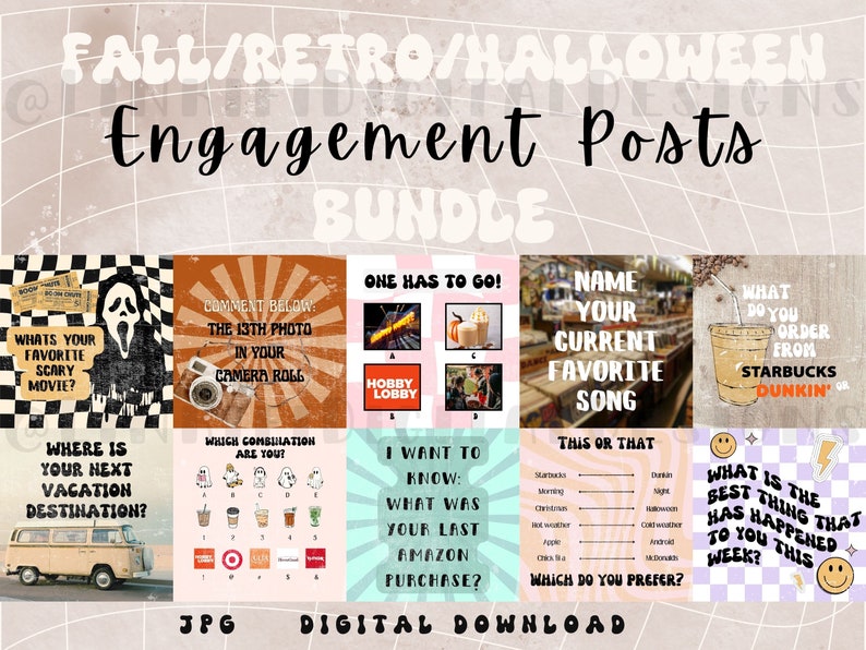 Fall Engagement Posts Bundle: Retro Halloween Themes (digital Download ...