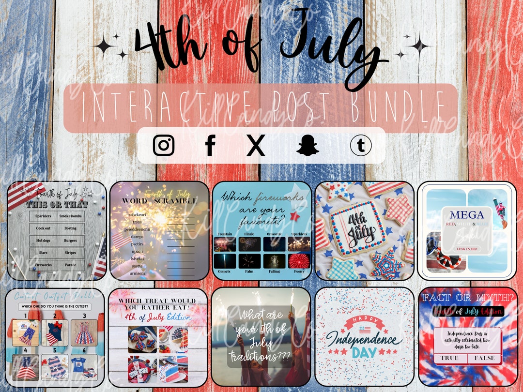 4th of July Engagement Post Bundle: Interactive Social Media (digital ...