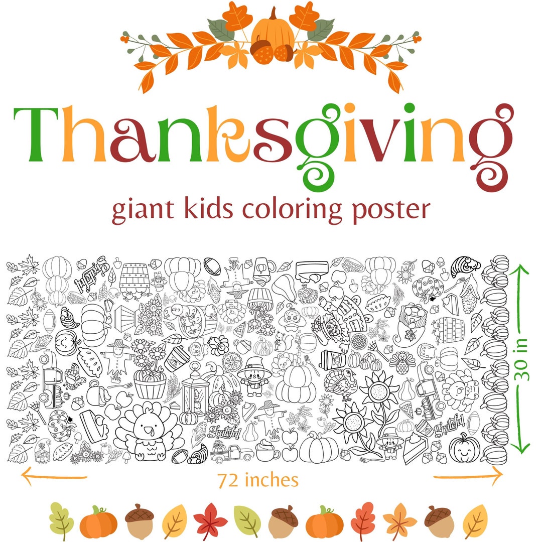 Póster gigante para colorear de Acción de Gracias para niños, pancarta ...