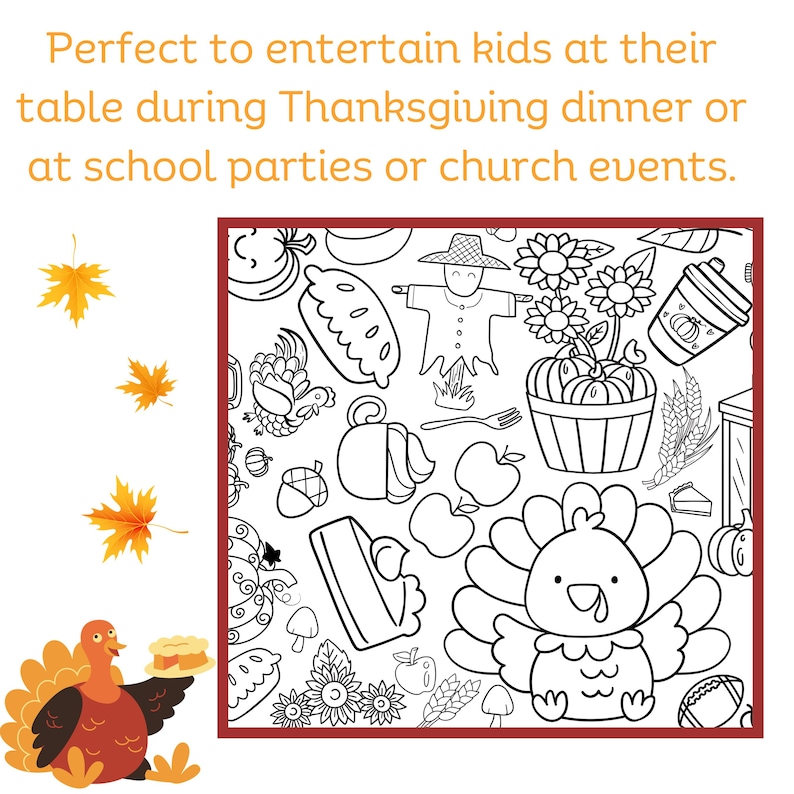 Giant Kids Thanksgiving Coloring Poster, 30" X 72" Inch Coloring Banner ...