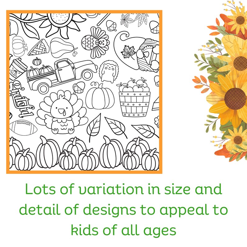 Giant Kids Thanksgiving Coloring Poster, 30" X 72" Inch Coloring Banner ...