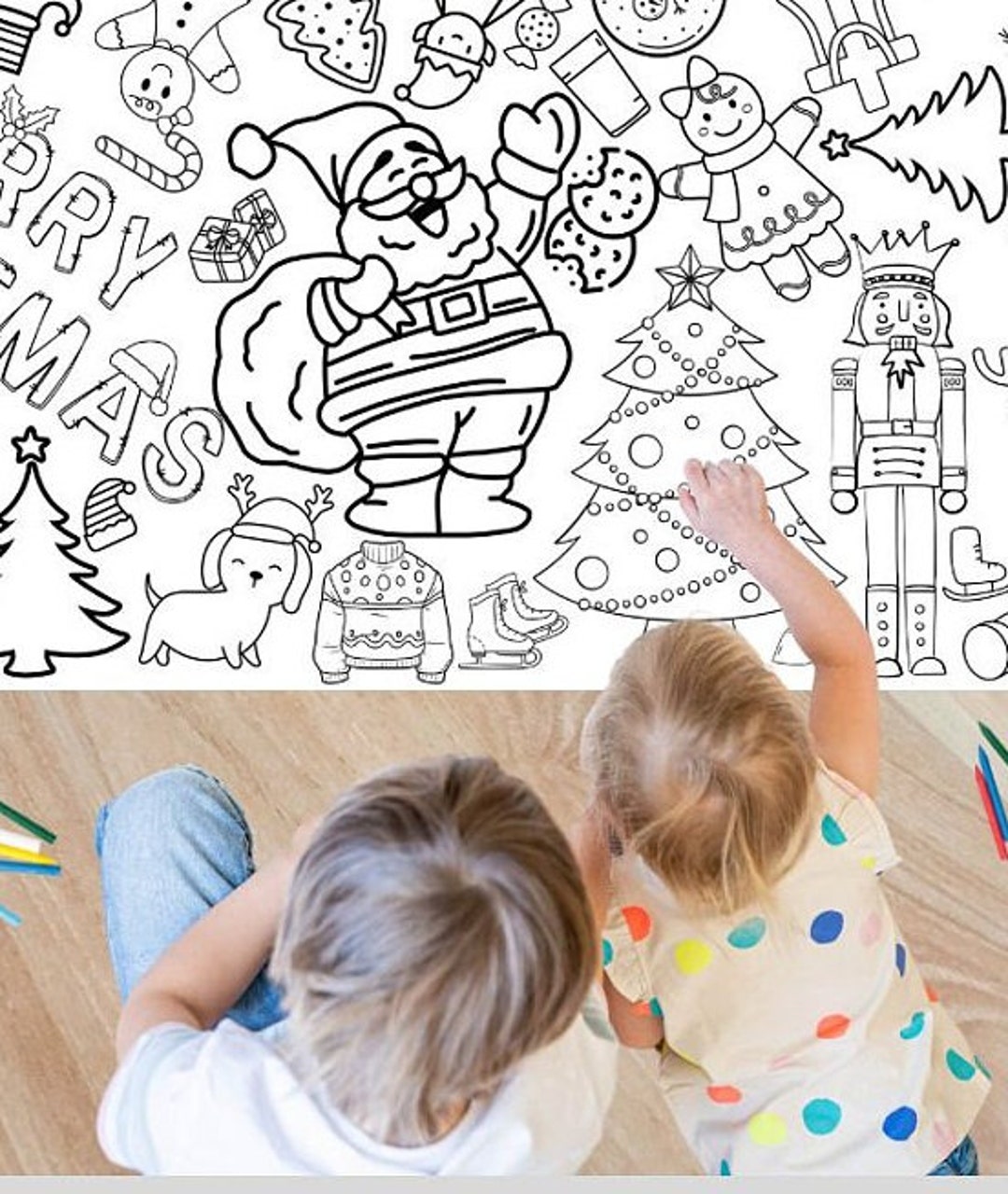 Giant Kids Christmas Coloring Poster, 30" X 72" Inch Coloring Banner ...
