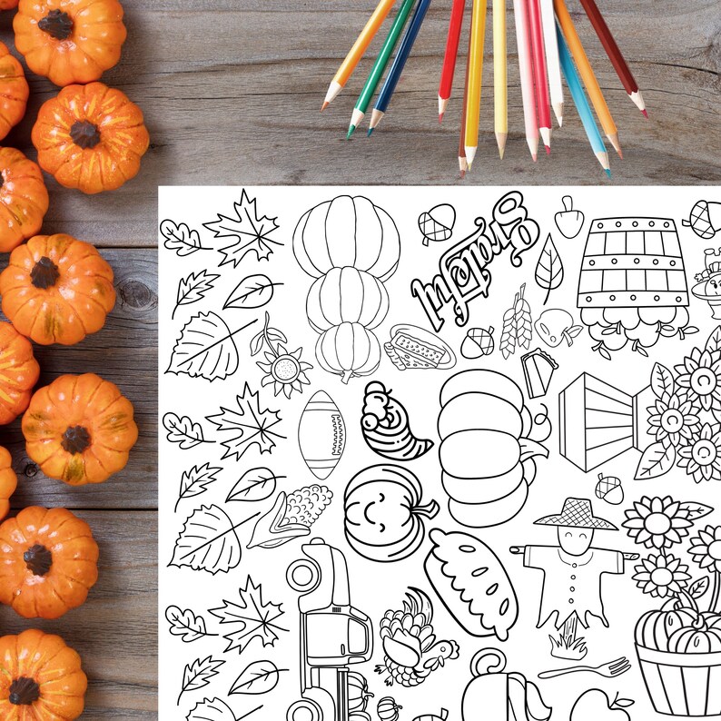 Giant Kids Thanksgiving Coloring Poster, 30" X 72" Inch Coloring Banner ...