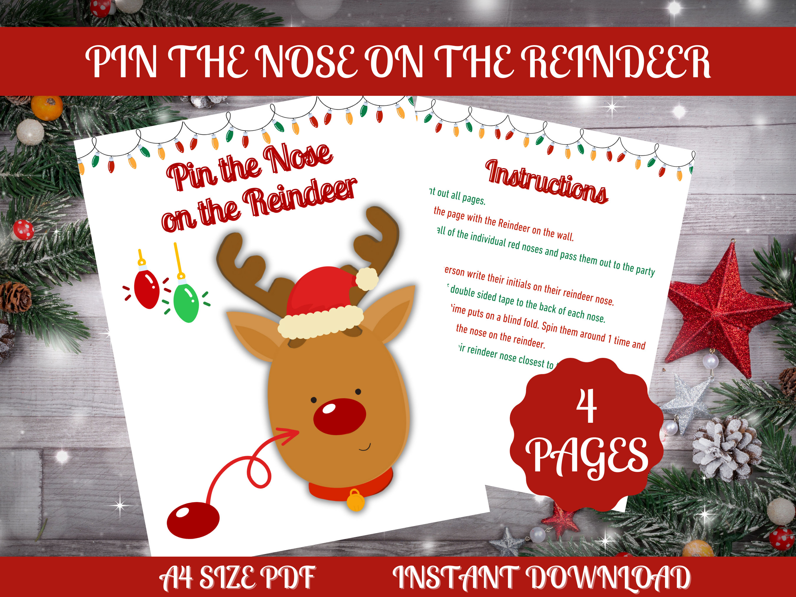 Pin the Nose on the Reindeer Printable Christmas Class Party - Etsy