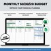 50 30 20 Monthly Budget Spreadsheet Ecxel Template 2024 Paycheck Weekly ...