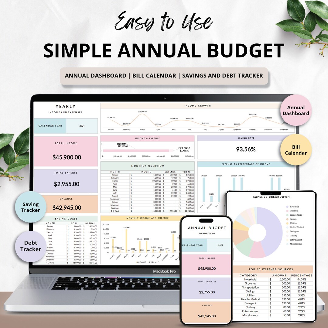 Simple Annual Budget Planner Spreadsheet Easy Budget Google Sheets ...