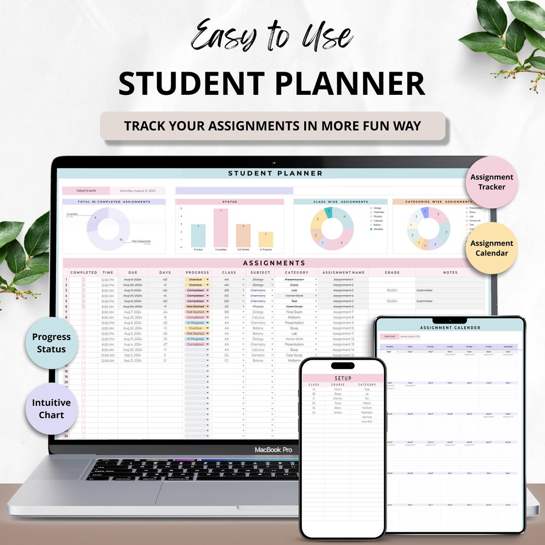 Student Planner W/ Assignment Tracker Google Spreadsheet College ...