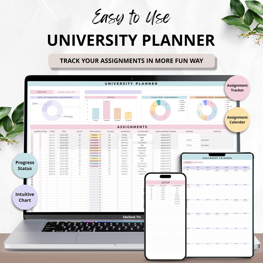 University Planner Spreadsheet Academic Template Google Sheets Student ...