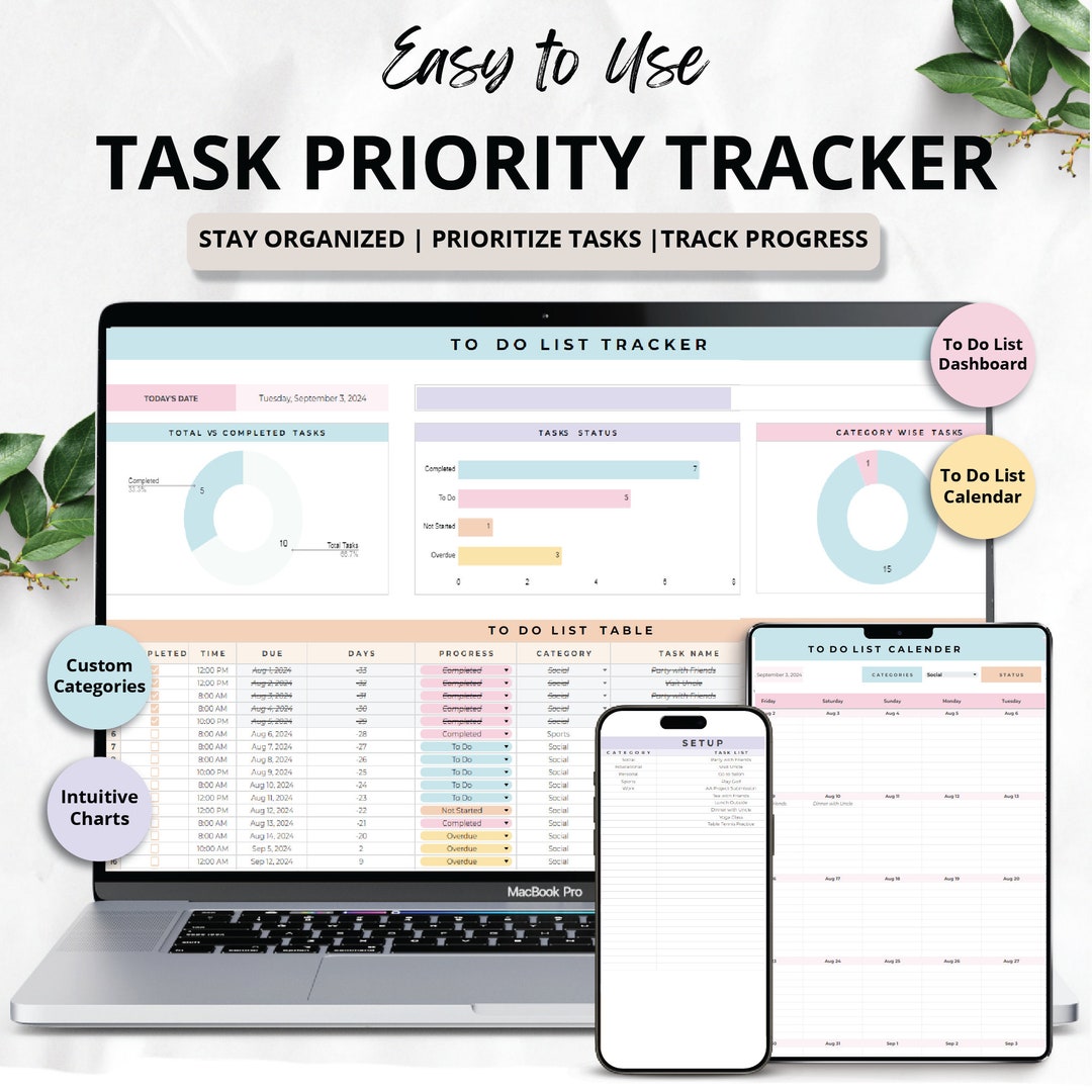 Task Priority Tracker Spreadsheet to Do List Daily Weekly Monthly Time ...