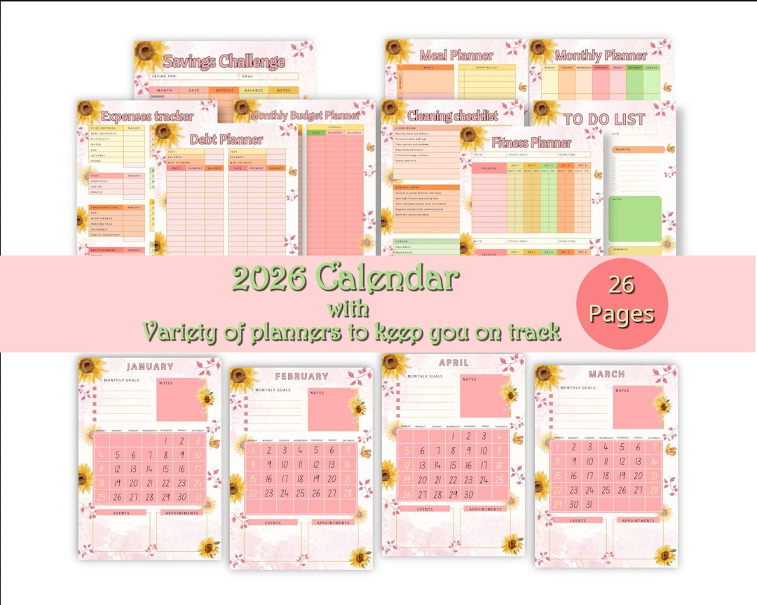 Planner Bundle Printable With Free 2026 Monthly Calendar & Budget ...
