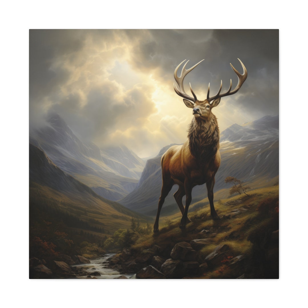 Scottish Stag in a Glen Wall Art Canvas in Romantic Style, Ideal to ...