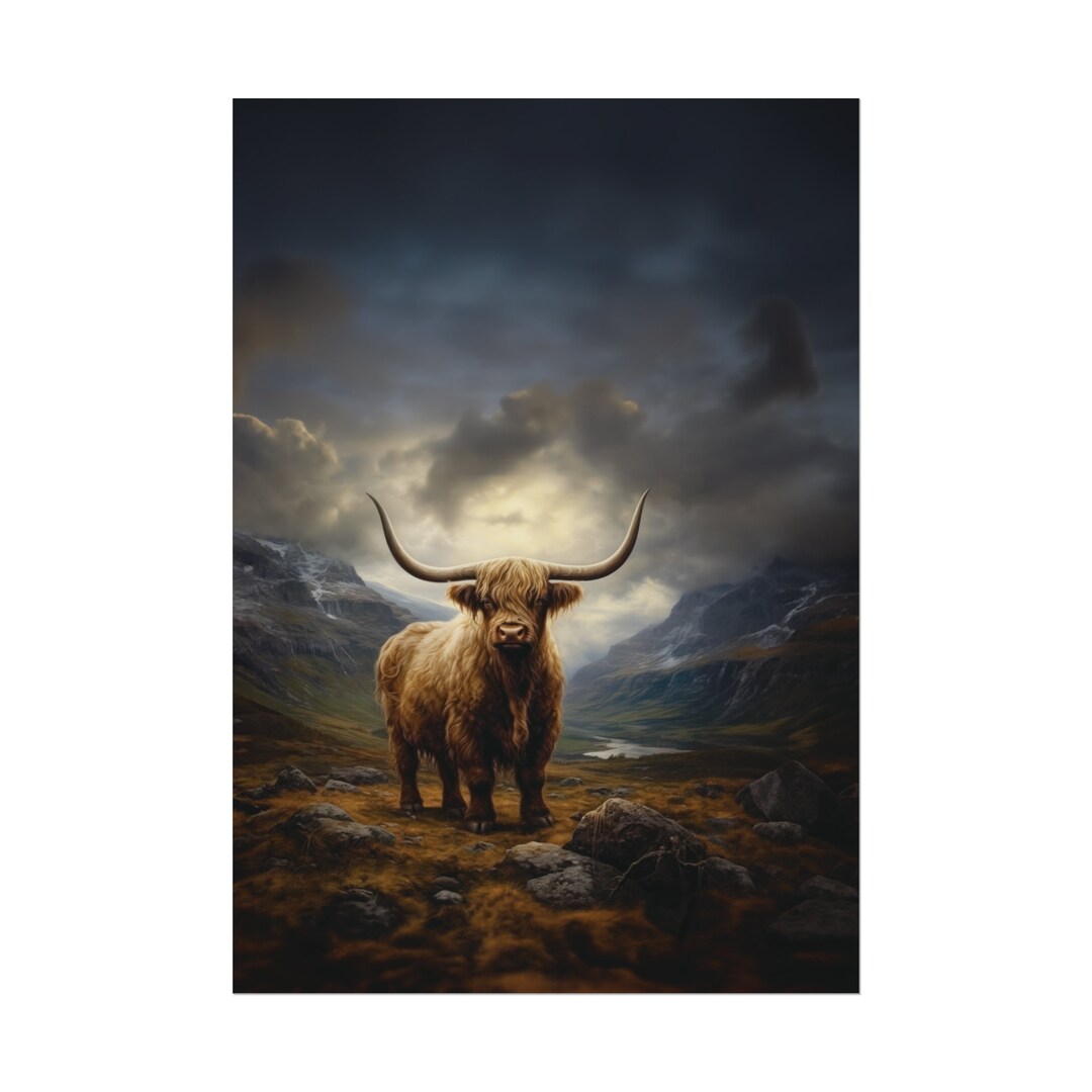 Moo-narch of the Glen. Rolled Print of Highland Cow in Glen in Romantic ...