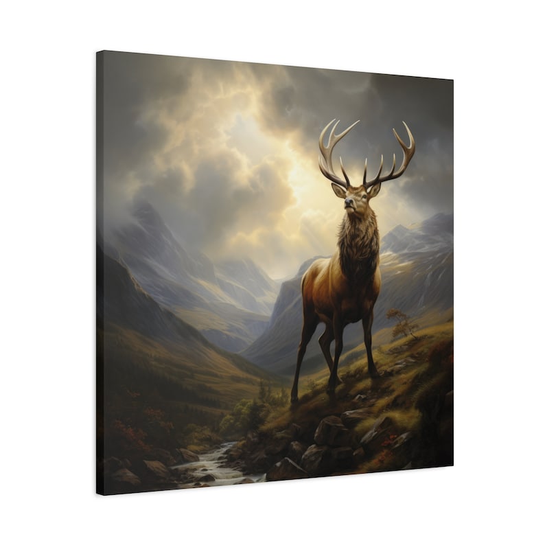 Scottish Stag in a Glen Wall Art Canvas in Romantic Style, Ideal to ...