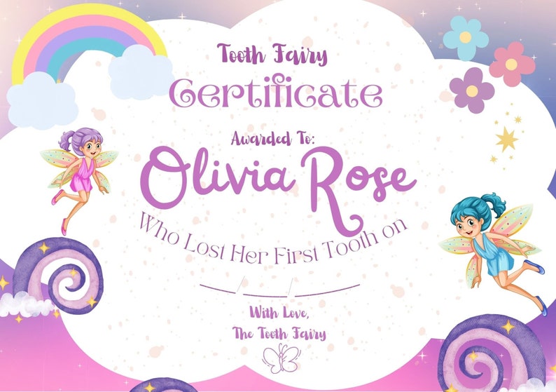 Tooth Fairy Certificate for First Tooth Printable PDF - Etsy