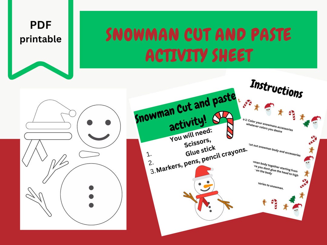 Printable Build A Snowman Cut and Paste Activity Fun Winter Craft for ...