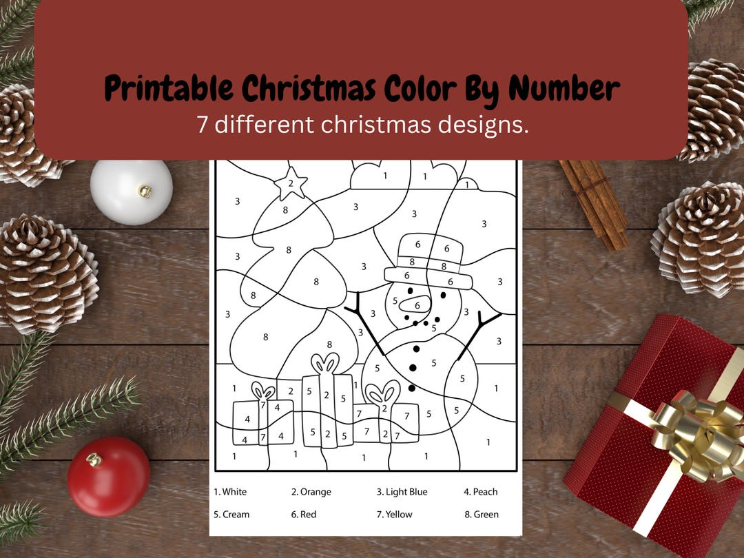 7 Page Christmas Color by Number for Kids Printable Kids Holiday ...