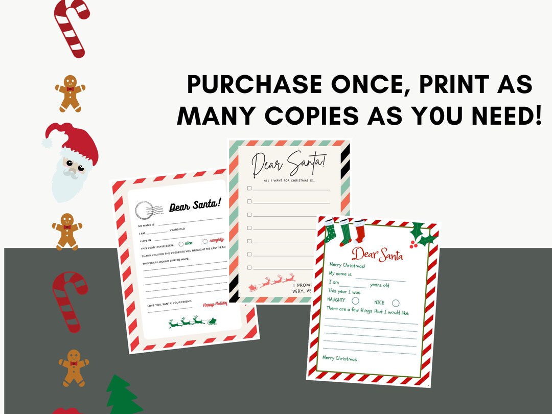 Printable Wishlist to Santa, Printable Christmas Wishlist, 5 Unique ...