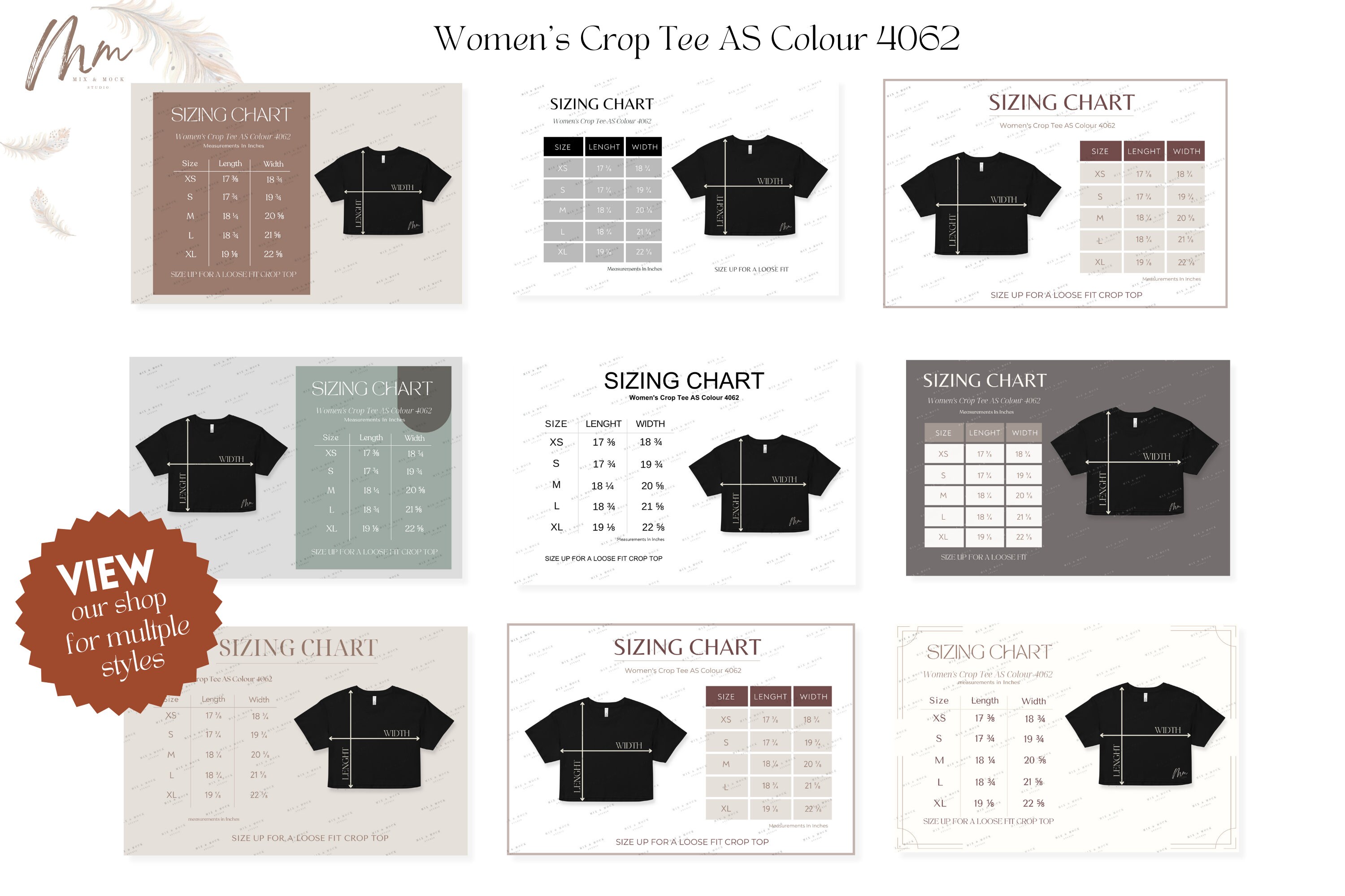 AS Colour 4062 Crop Tee Mockup Xs to Xl Sizing Chart Size Chart Crop ...