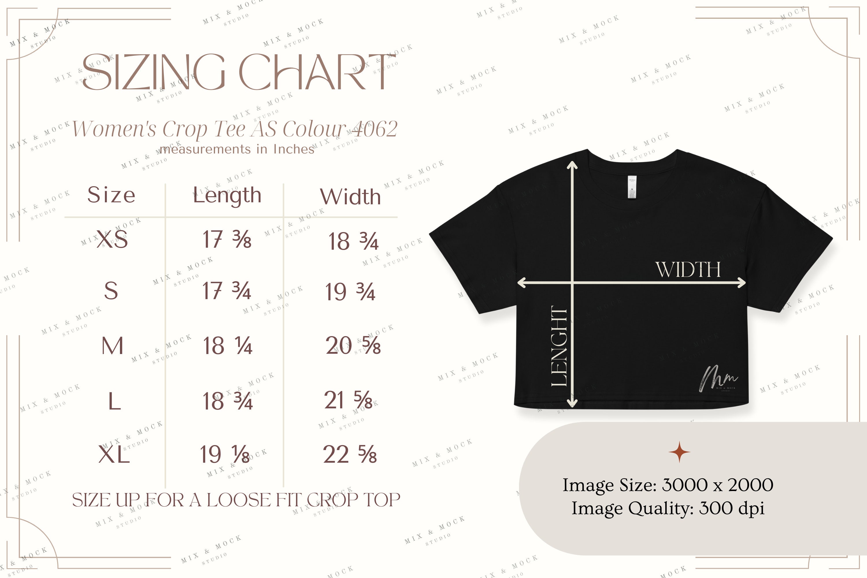 AS Colour 4062 Crop Tee Mockup Xs to Xl Sizing Chart Size Chart Crop ...