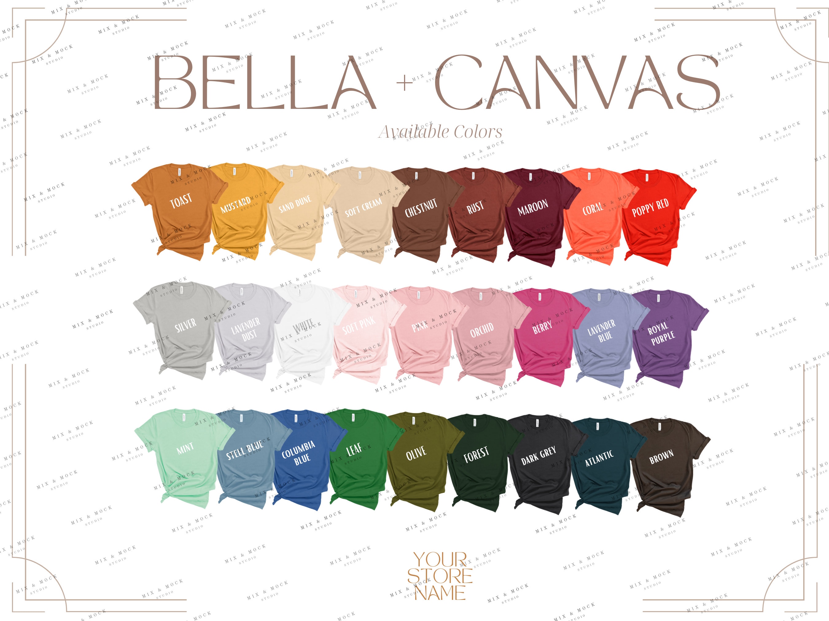 SVG Bundle Editable Shirt Color Swatches for POD Bella Canvas 3001 ...