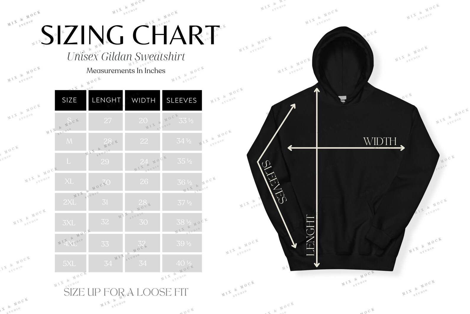 Gildan Hoodie Size Chart Sizing Guide XS to 5XL Gildan 18500 Sizing ...