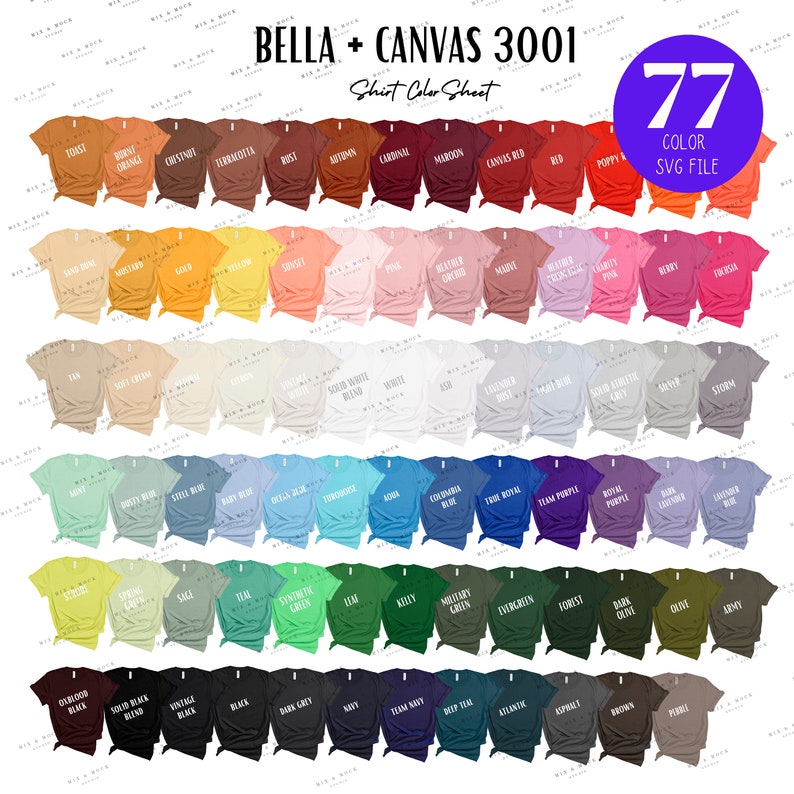 SVG Bundle Editable Shirt Color Swatches for POD Bella Canvas 3001 ...