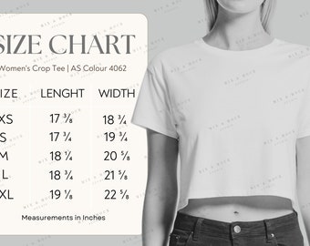 AS Colour 4062 Crop Tee Mockup Xs to Xl Sizing Chart Size Chart Crop ...