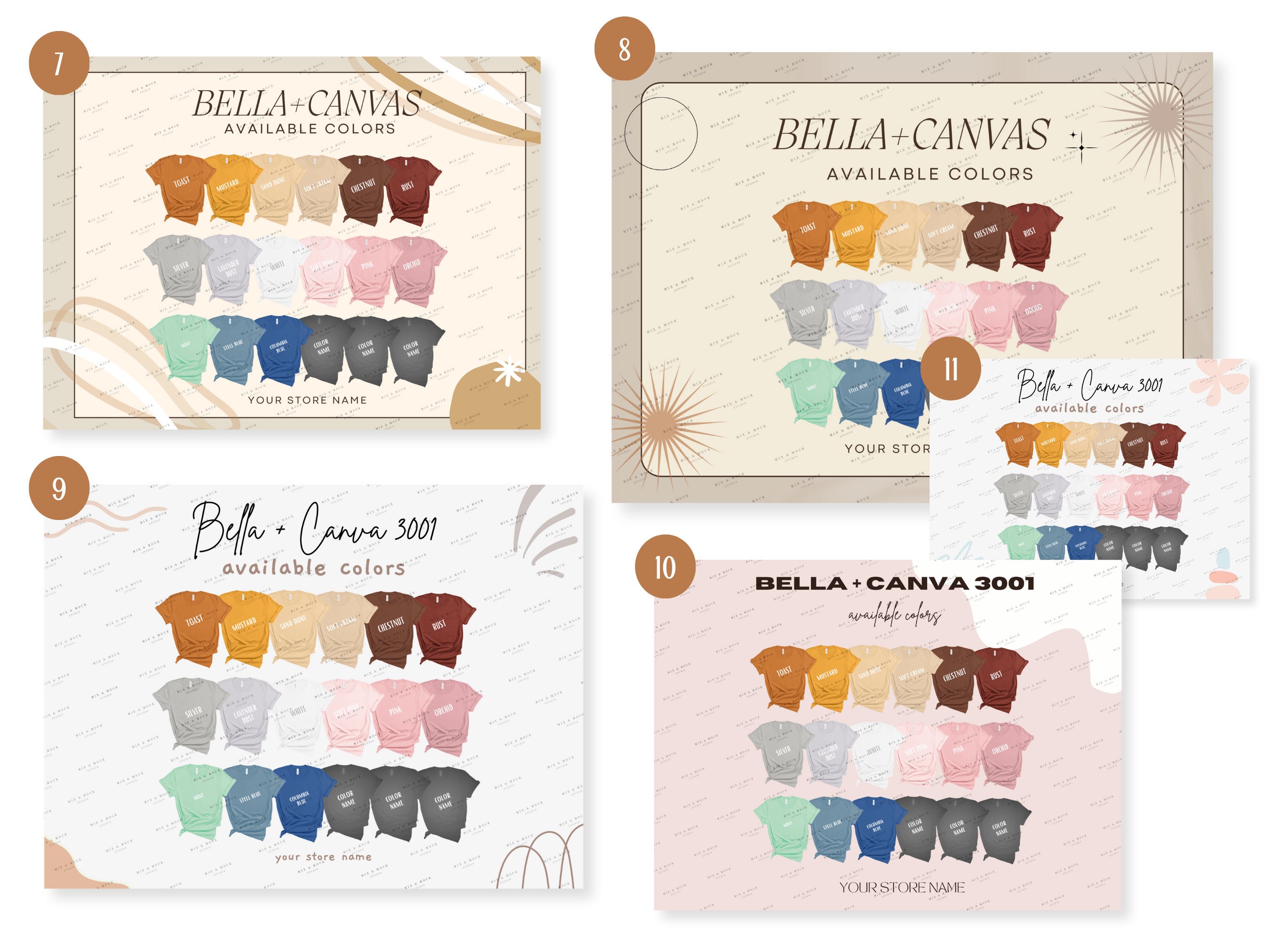 SVG Bundle Editable Shirt Color Swatches for POD Bella Canvas 3001 ...