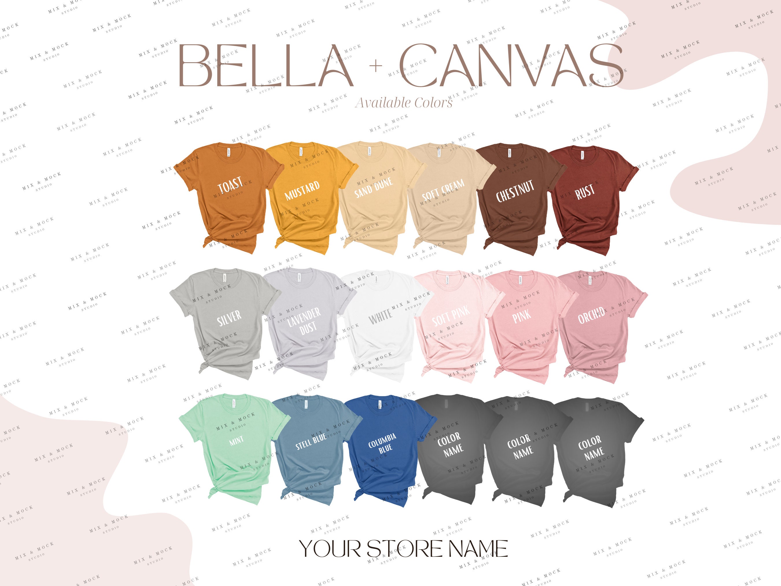 SVG Bundle Editable Shirt Color Swatches for POD Bella Canvas 3001 ...